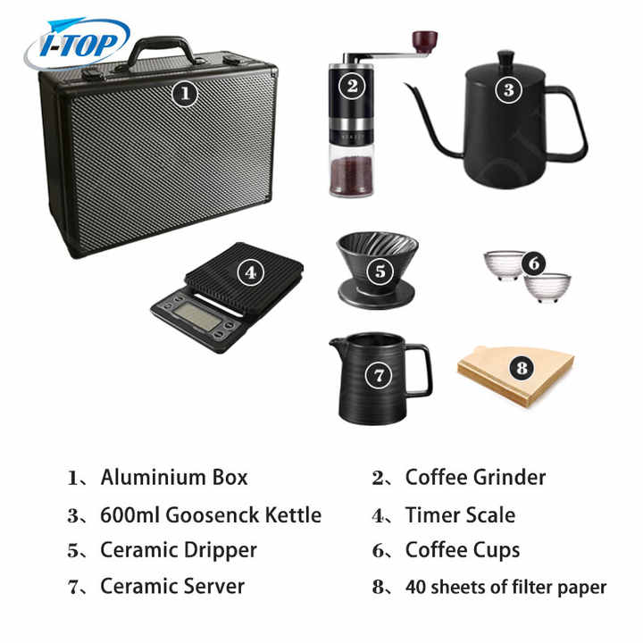 Premium Eco-Friendly Pour Over Drip Kettle Coffee Kit Outdoor Travel ...