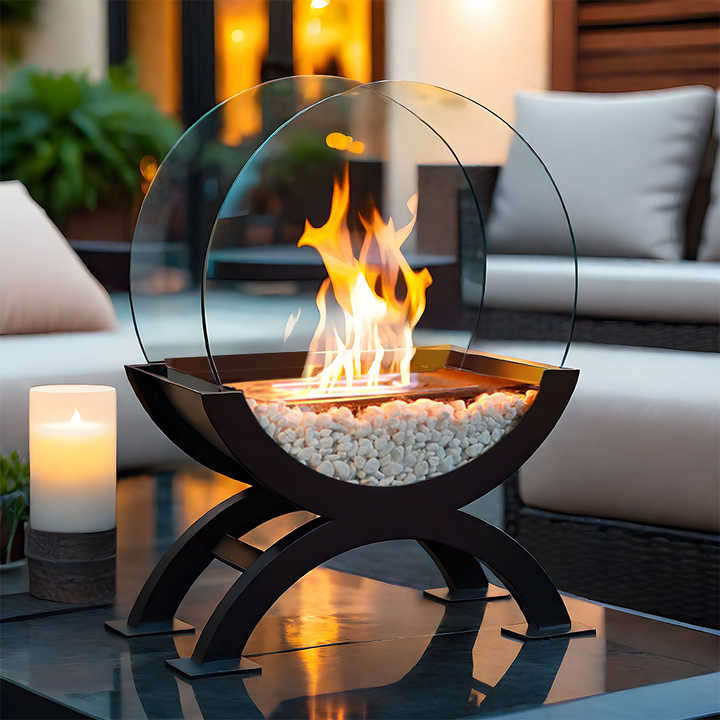 Big Freestanding Round Bioethanol Fireplace - Perfect Heater