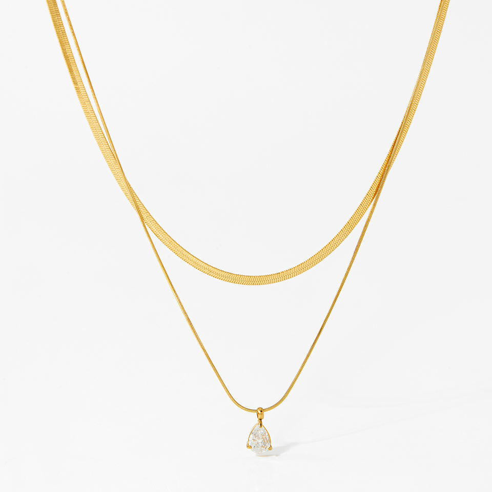 CLIORO Fashion Stainless Steel Necklaces Gold Plated Double Layer Chain ...