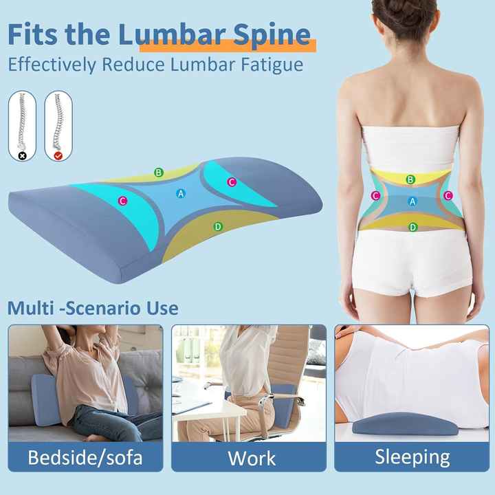 Ergonomic Lumbar Support Pillow Flat Lying Waist Cushion for Sleep Bed ...
