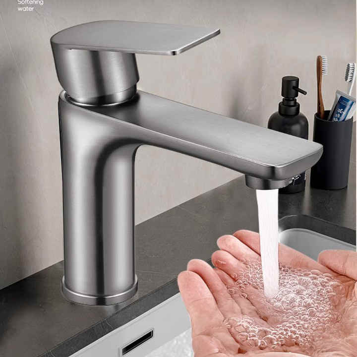 Tezi Modern Single-Hole Basin Mixer Faucet - Stainless Steel Gray