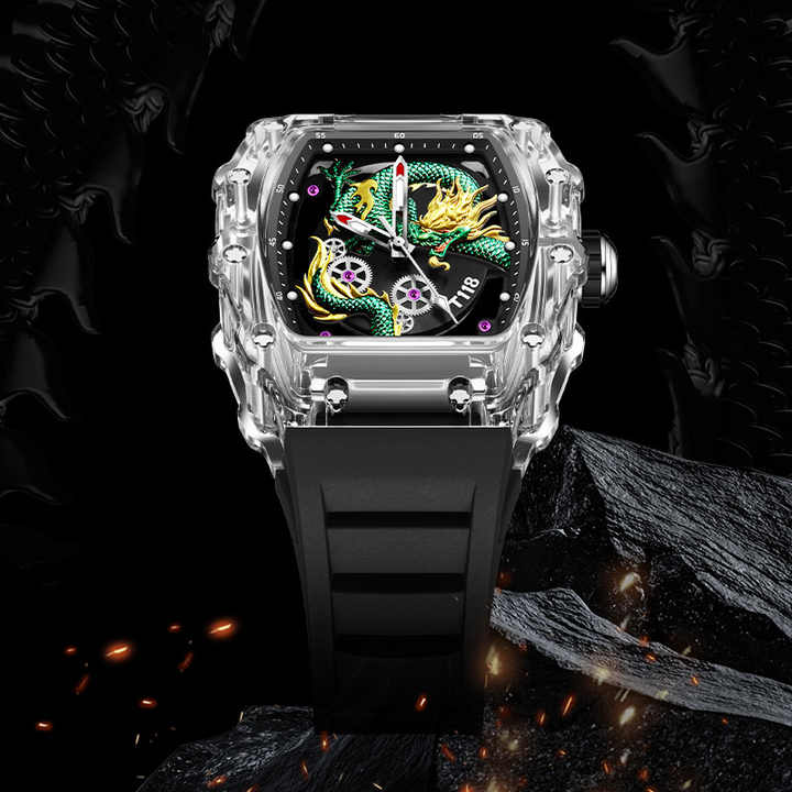 Transparent 3D Dragon Quartz Watch for Men - Luxury & Style