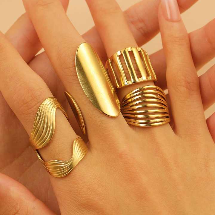 Adjustable 18K Gold Plated Stainless Steel Jewelry Rings for Original Trendy Anillo De Oro 18K ...
