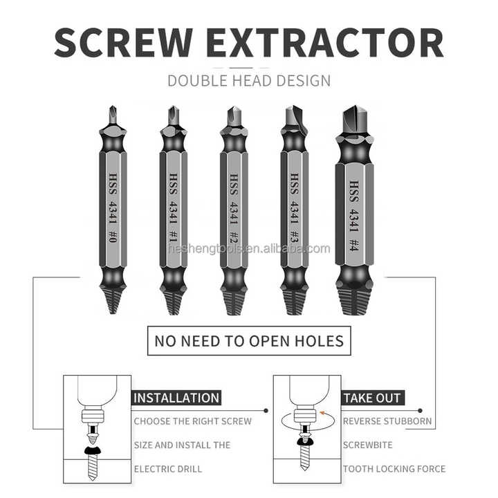 5Pcs Damaged Screw Extractor Set Easy Out Bolt Extractor Double Head ...
