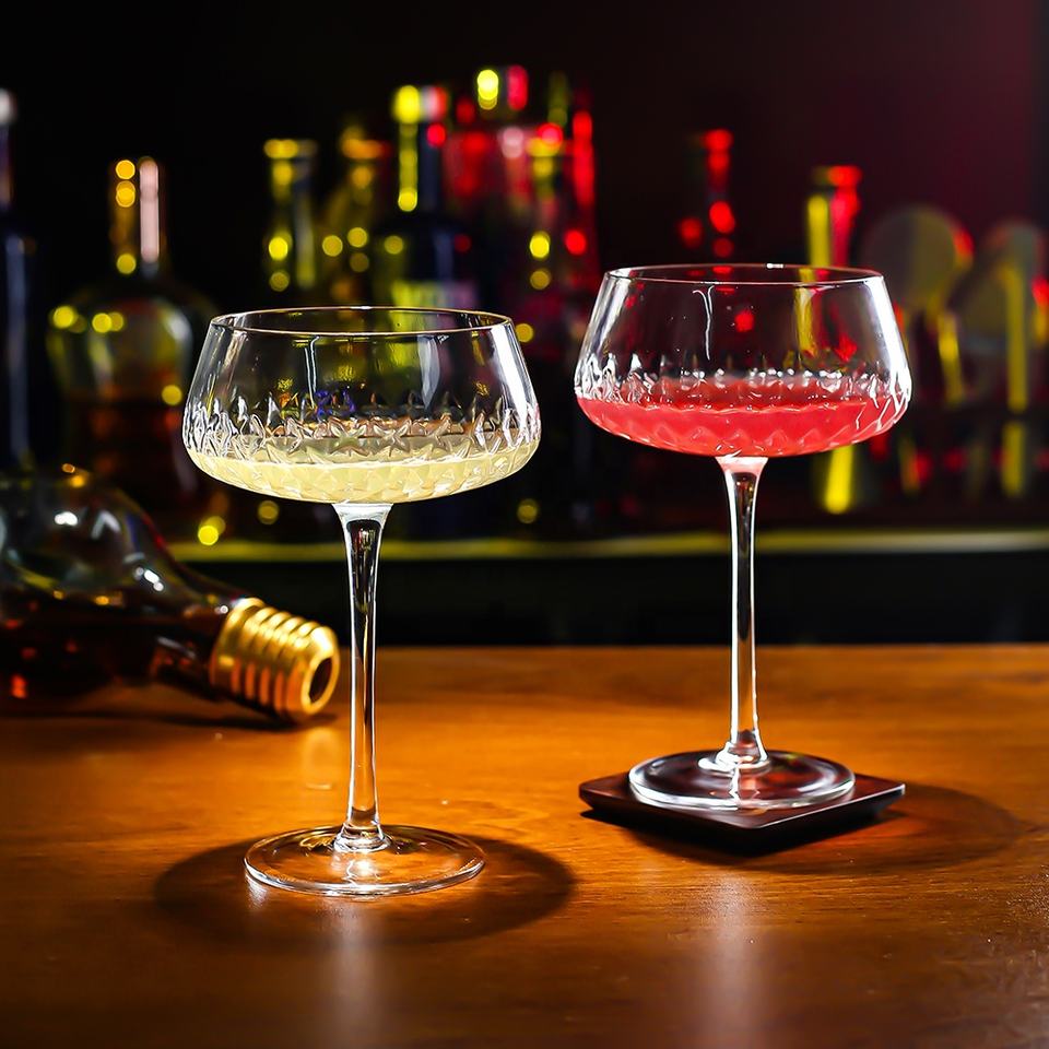 Fancy Coupe Glasses Long Stem Embossed Texture Martini Glass Cup ...