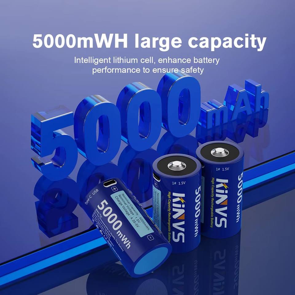 5000mAh Rechargeable 1.5V Lithium-ion Battery with USB Port for ...