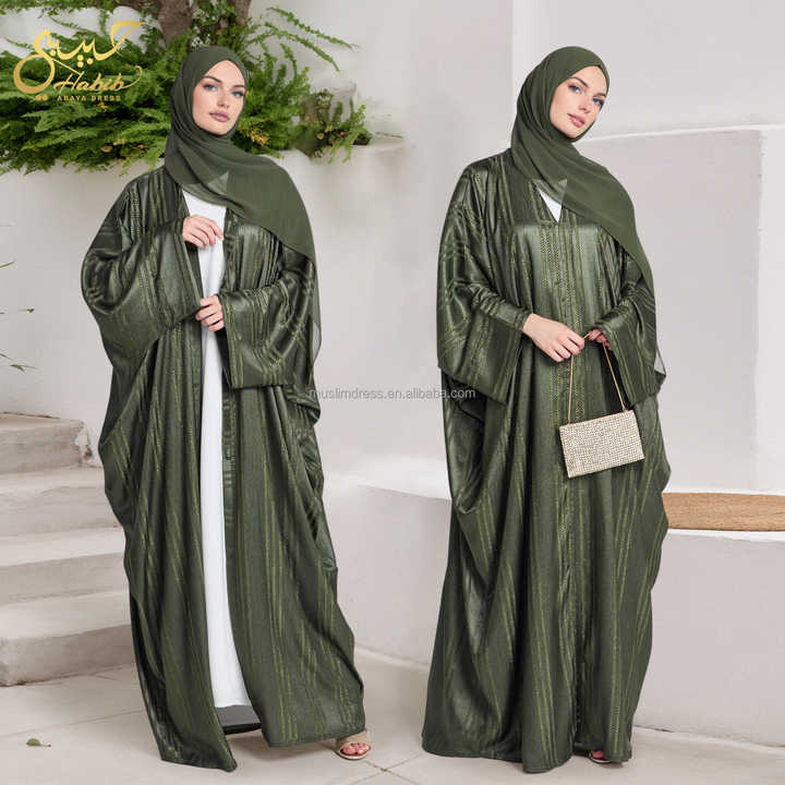 Shop Habib Garden Green Embellished Open Farasha Abaya