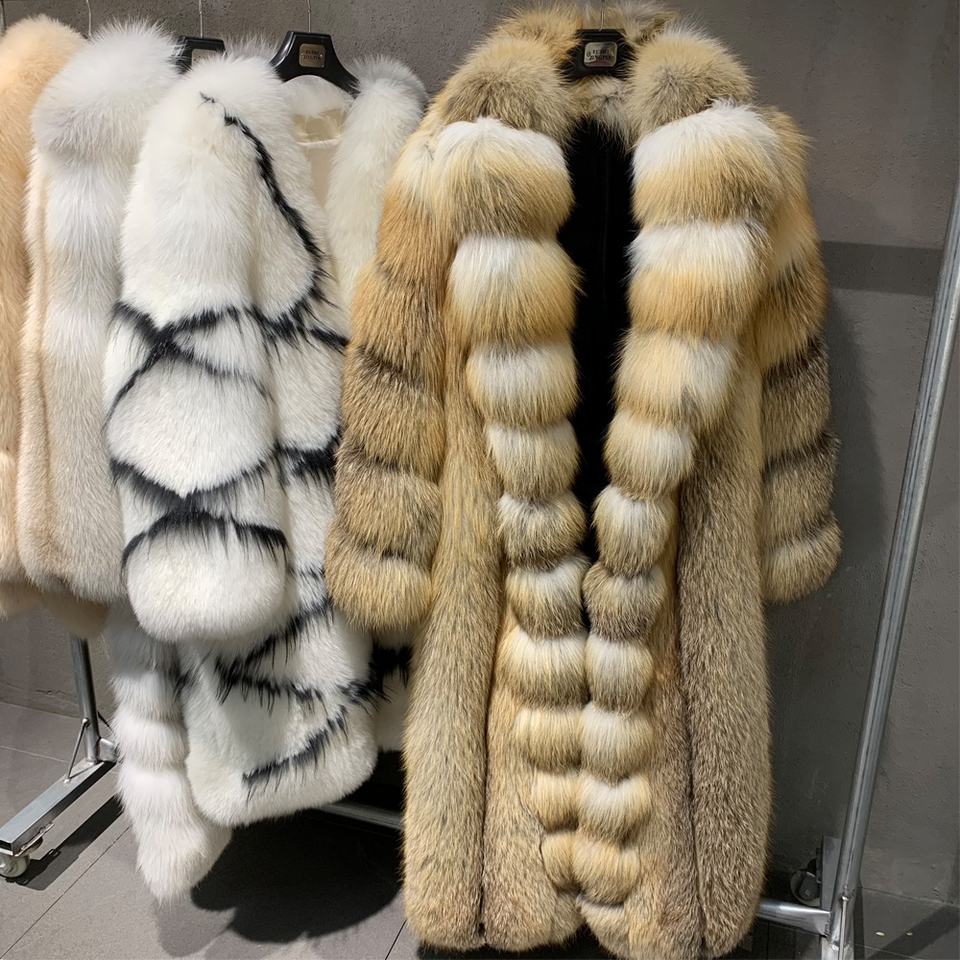 Long Fur Coat Ladies Real Fox Fur Cloth Women Natural Gold Fox Long Coat