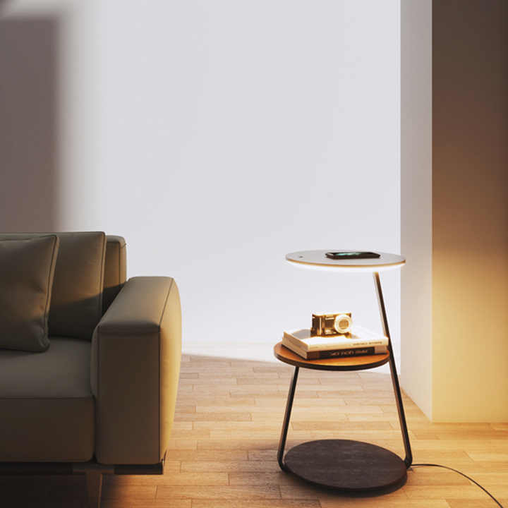 Smart Wood Metal Wireless Charging Bedside Table Lamp LED