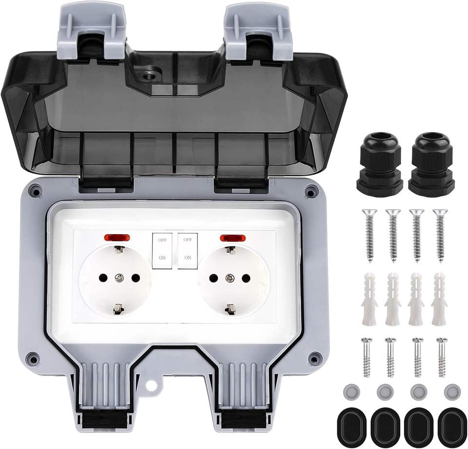 Double Outdoor Socket - Waterproof IP66 Wall Electrical Outlets