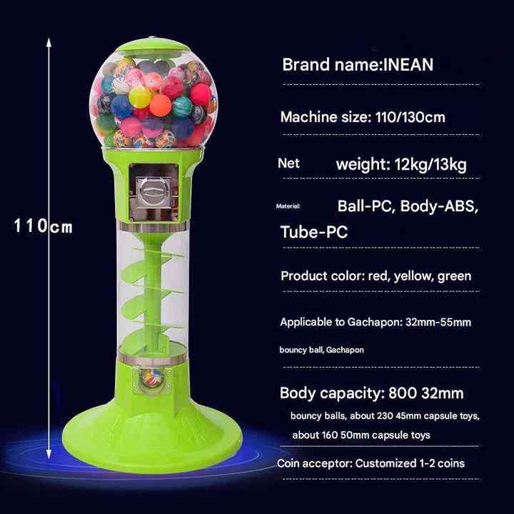 Coin Operated Spiral Gumball Machine Capsule Toy & Candy Vending For ...