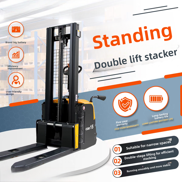 Professional 1.5T & 2.0T Electric Stacker Pallet Truck with Double Lift ...