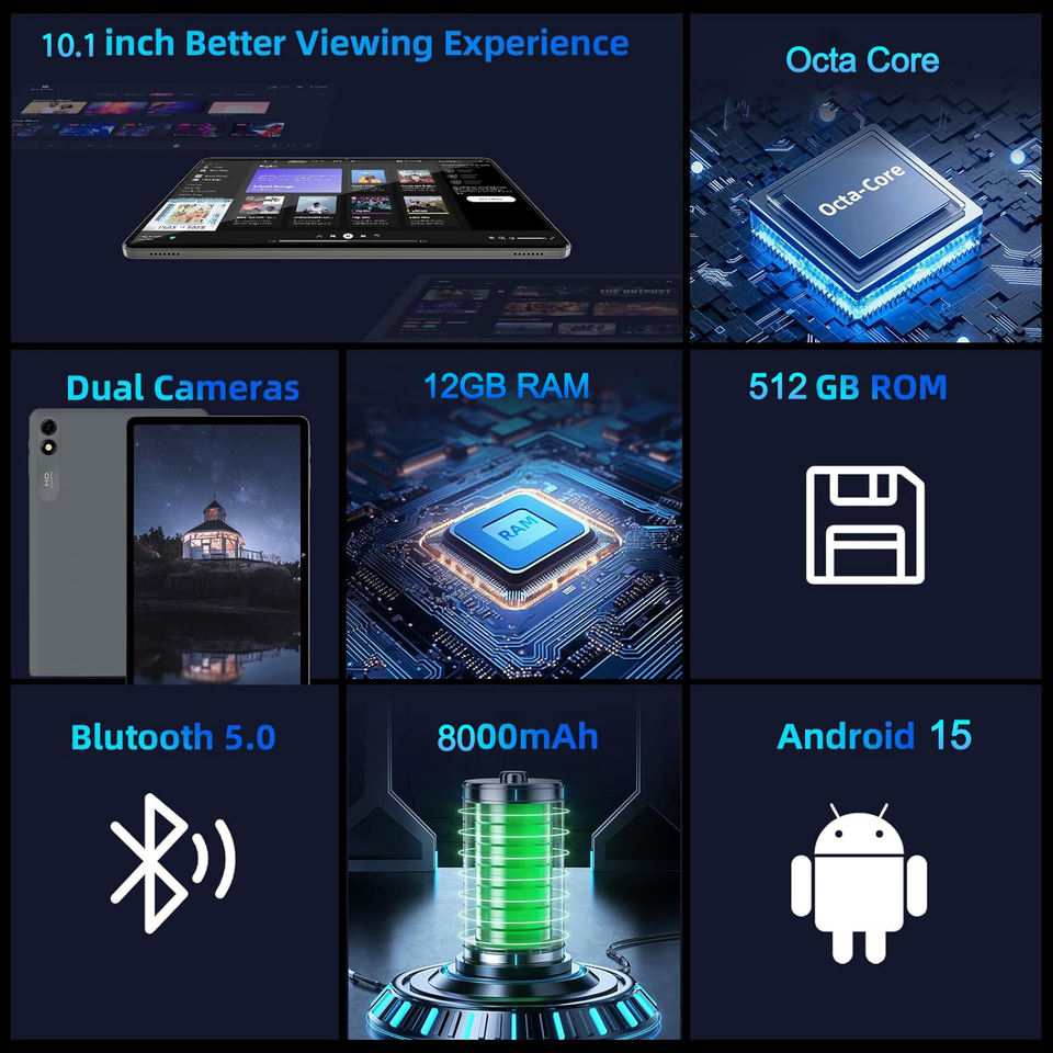 10-Inch Android 15 MTK Tablet WiFi 4G 5G Front Rear Dual Camera Fast ...