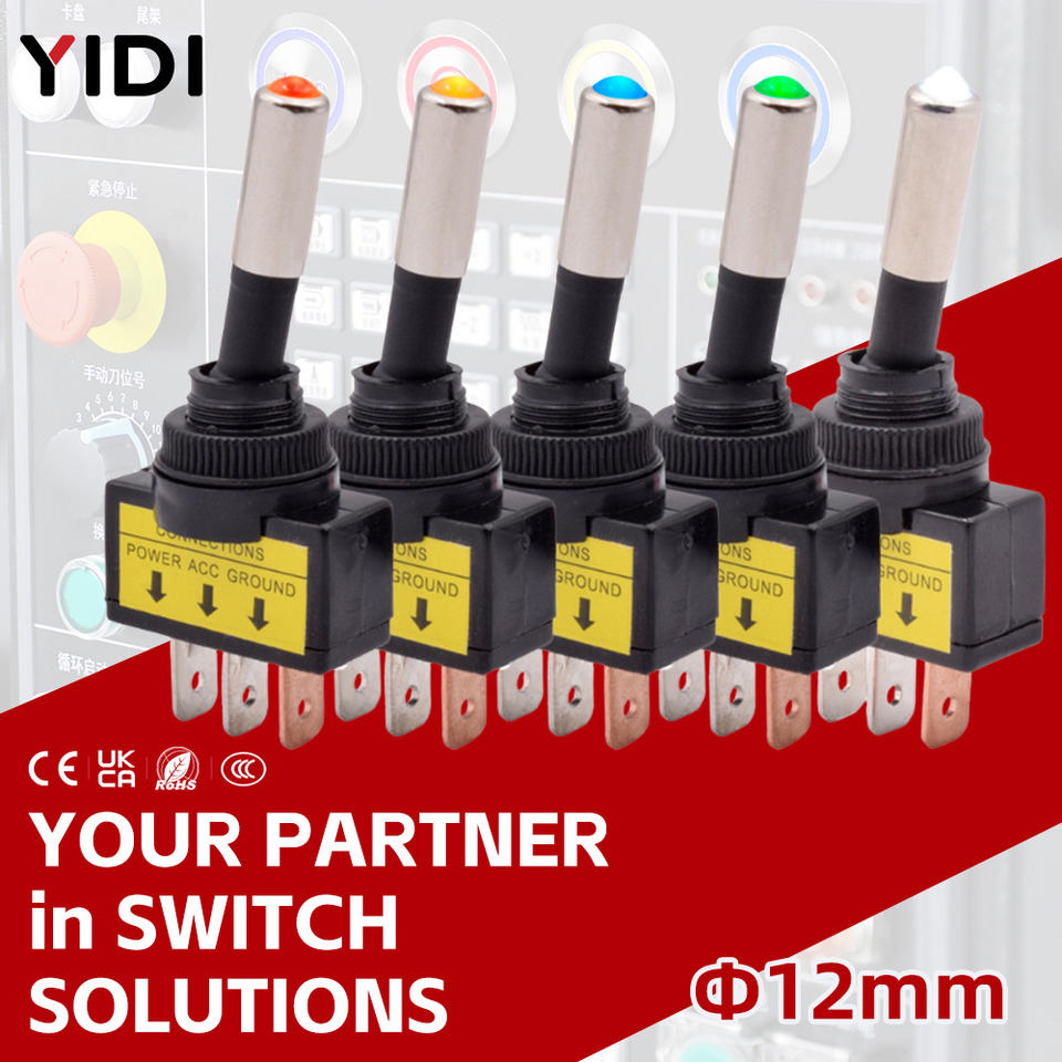 12mm on OFF LED 12V 24V 3 Pin SPST Push Locking Lever Auto Plastic ...