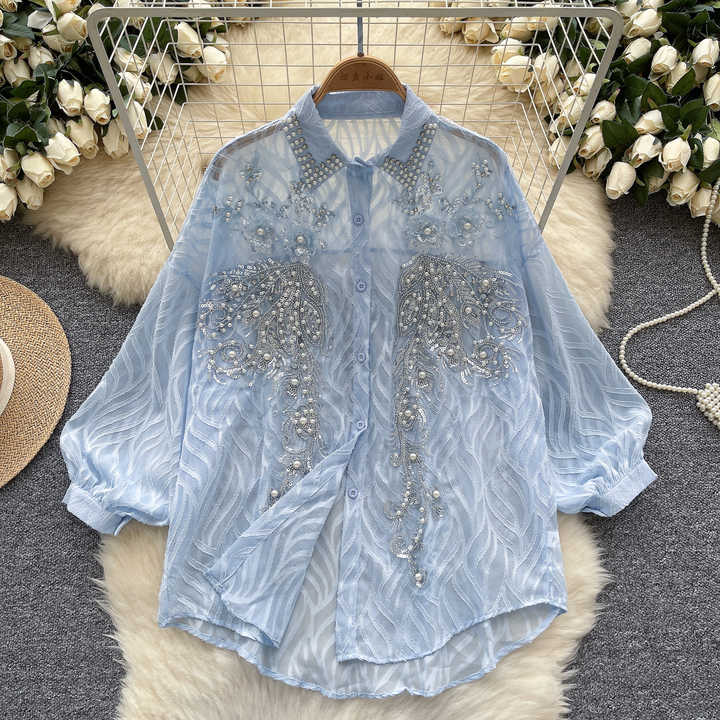 Autumn Full Sleeve Casual Blouses Women Lantern Sleeve Sequined Shirts Ladies Party Tops Clothes ...