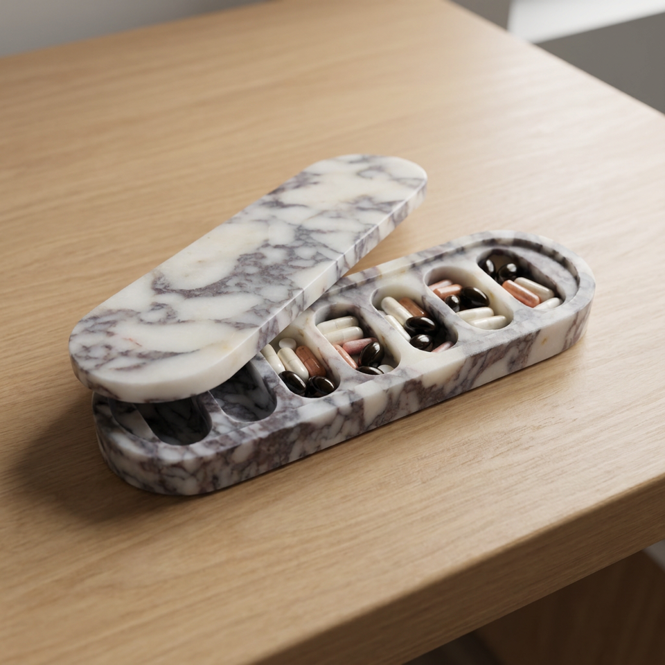 Natural Calcite Marble Pill Box with Modern Antique Finish Waterproof ...