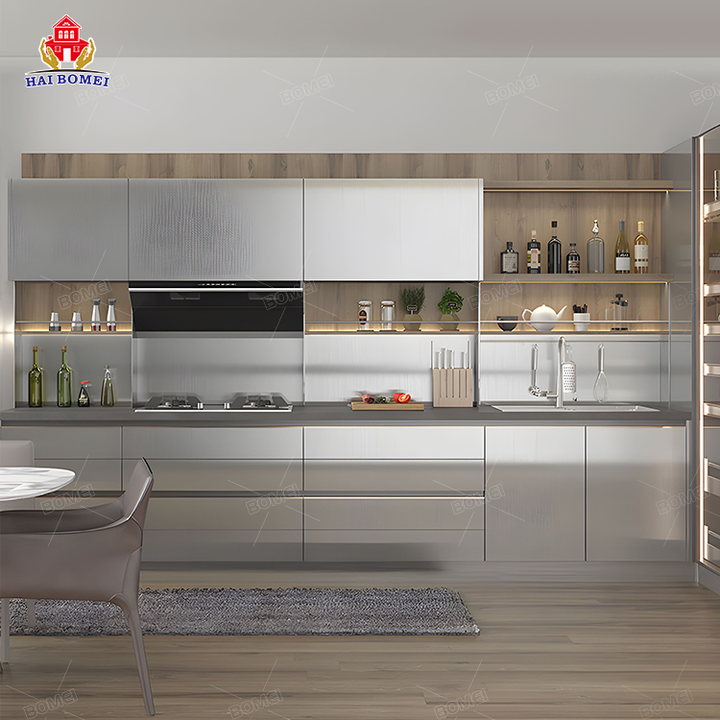 High Gloss L Shape Gray Modular Stainless Steel Kitchen Cabinets