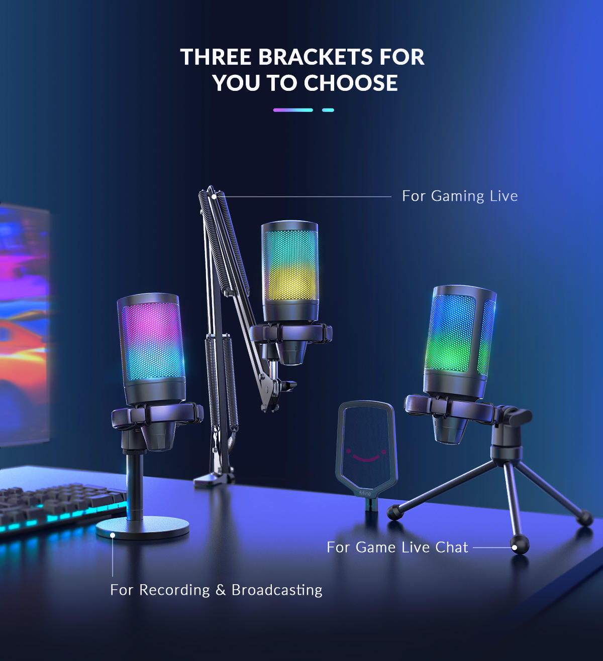 Gaming Microphones Fifine A6T Rgb Professional Studio Podcast Condenser ...