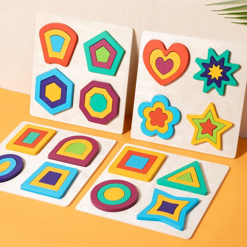 Wooden Shape Matching Game Kid Montessori Color Geometry Cognitive Toy ...