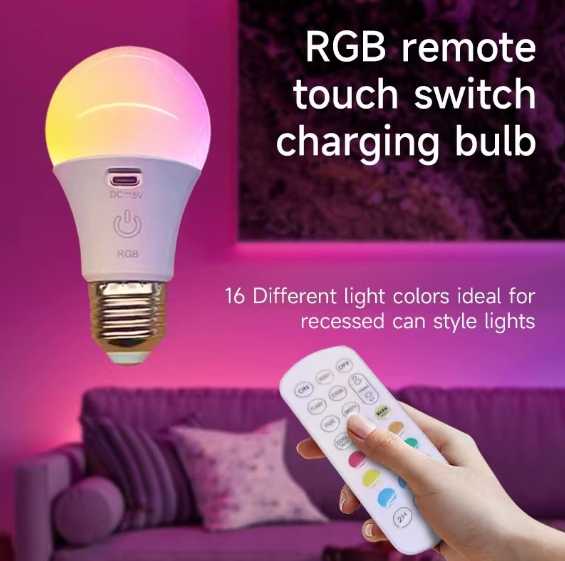Wiring-free RGB Bulb Remote Control Rechargeable Emergency Bulb E27 ...