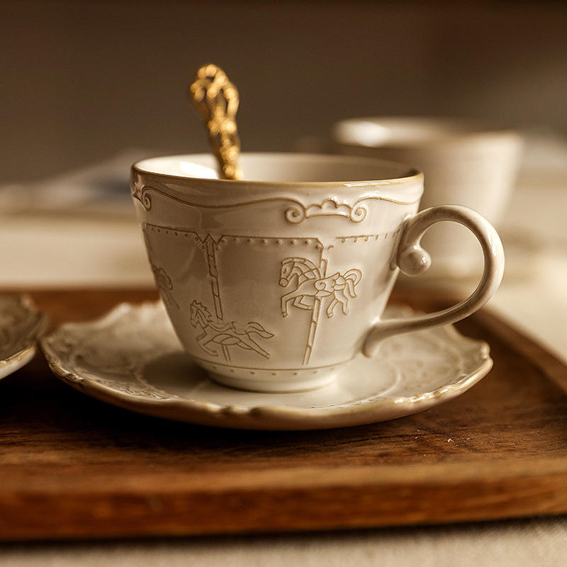Vintage Kiln Relief Carousel Ceramic Mugs for Business Gifts