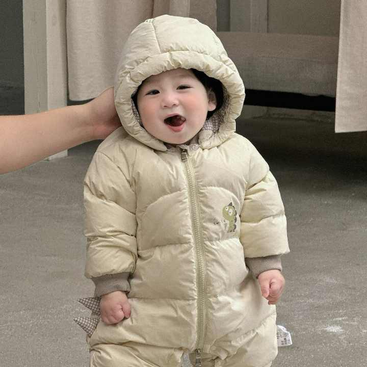 Dinosaur Baby Winter Snowsuit Hooded Down Jumpsuit Puffer Coat Jacket Zipper Padding One Piece ...