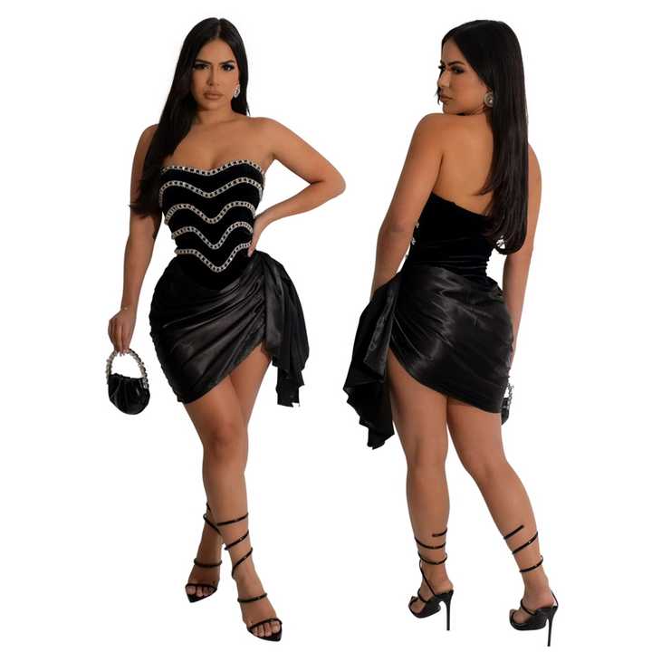ZHEZHE Red Black Sexy Party Prom Slim Fit Bag Buttocks Irregular Solid ...