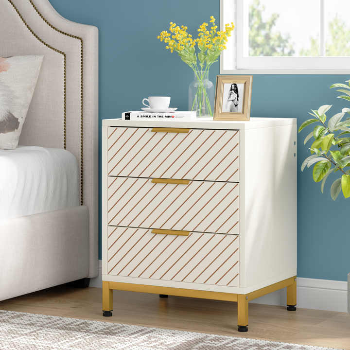 Modern European Style Elegant Minimalist White Wooden Bedside Tables 3 ...