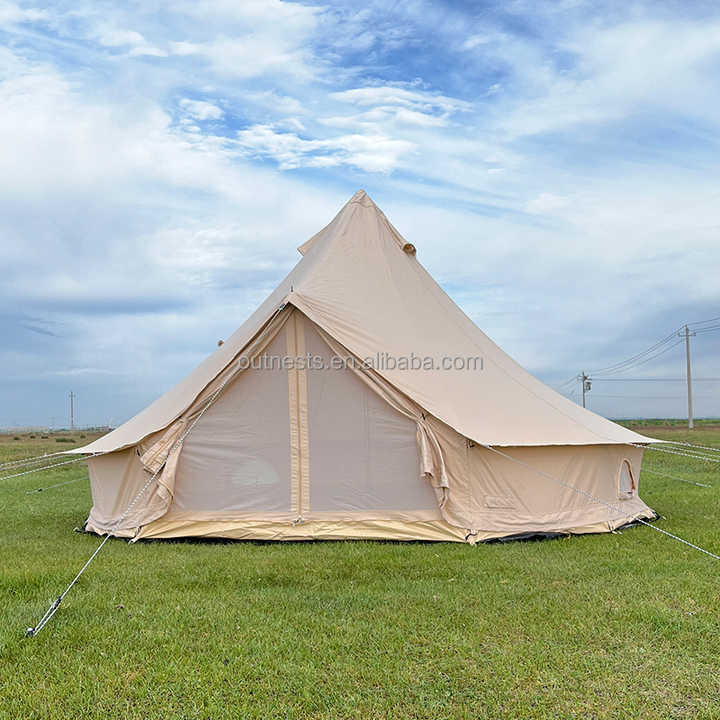 Beige Canvas Bell Tent with Windows & Vents for Camping ODM