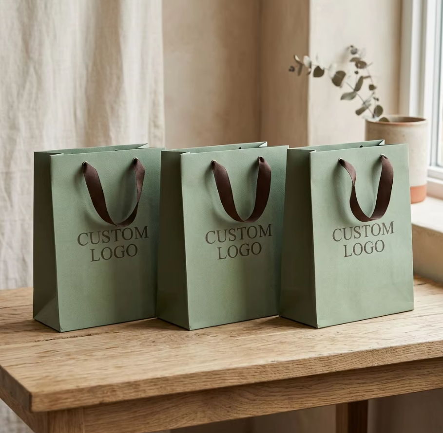 Eco-friendly Custom Logo Paper Bags with Luxury Ribbon Handles and ...