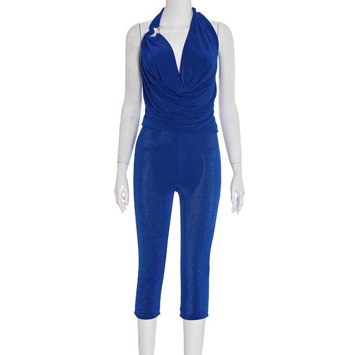 ZHEZHE 2025 Autumn Women's Sexy Two-Piece Suit Halter Neck Tops and ...