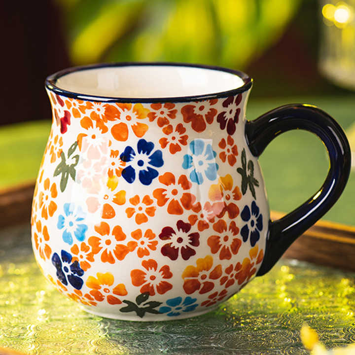 Fancy Hand-Painted Ceramic Flower Mug Microwave Safe Creative Insulated ...
