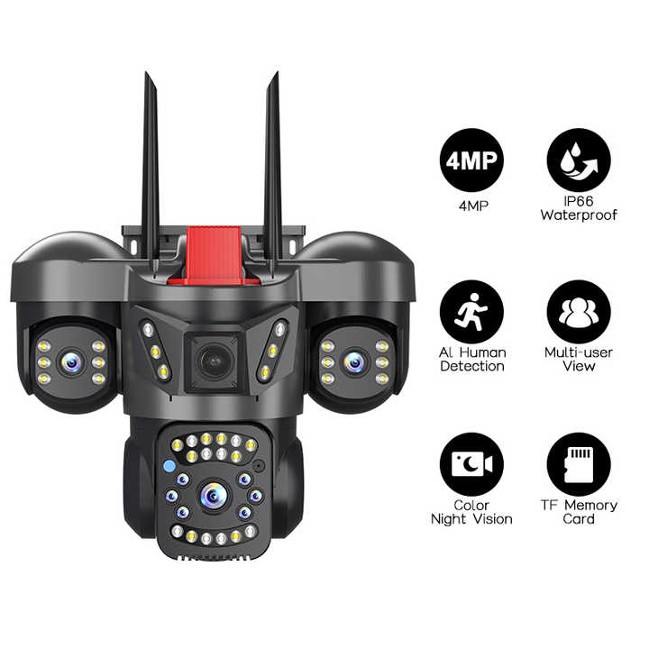 Triple Lens Screen Wifi 6MP 4G Camera 360 Degree Rotating Motion ...