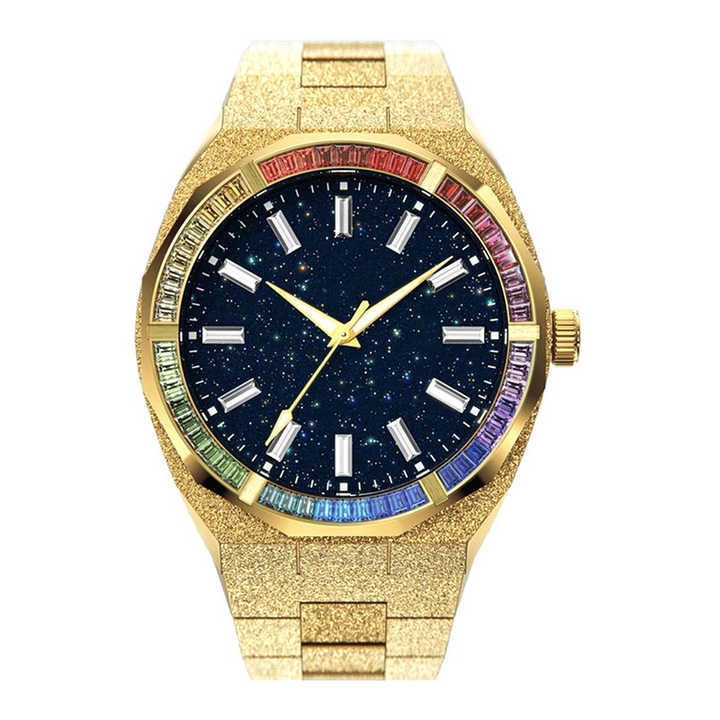 Custom Logo Luxury Frosted Star Dust Men Watches Iced Out Moissanite ...