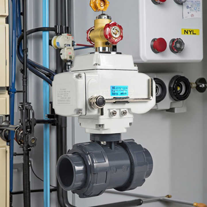 Q961F-10S PVC Corrosion Resistant Double Plastic Ball Valve Electric Acid Alkali Resistant for ...