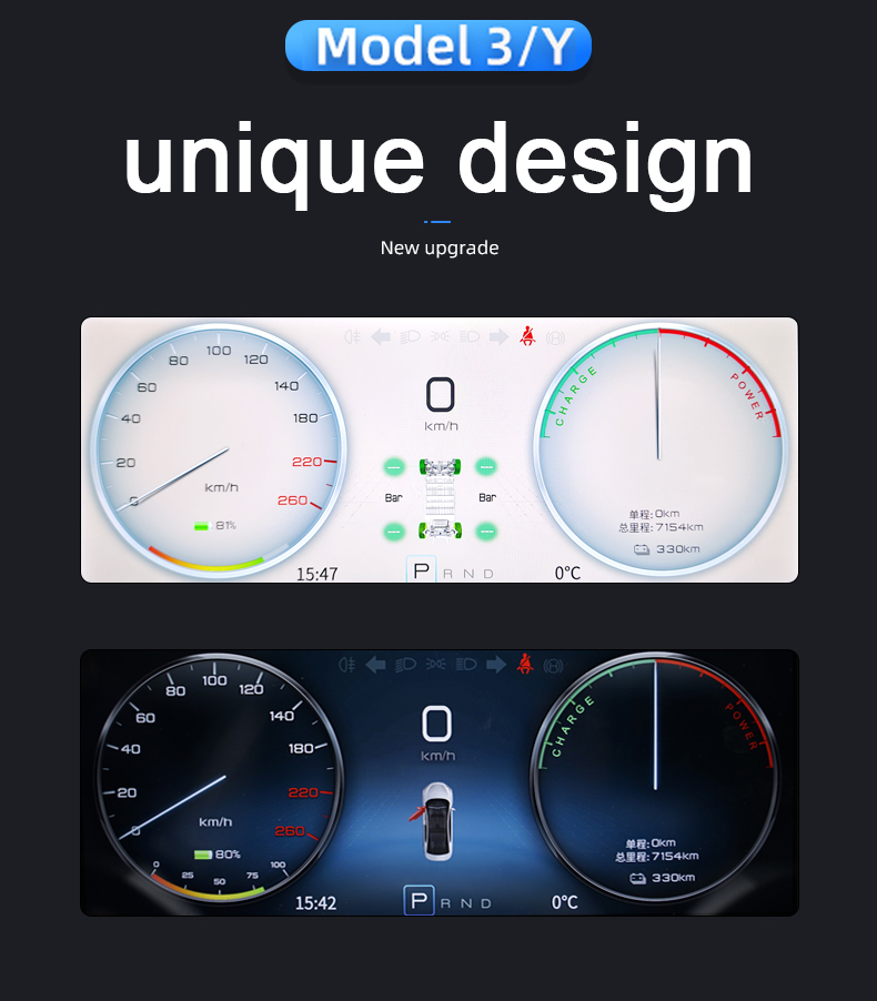 Car Display HD Ultra Mini Screen for Tesla Model Y/3 Speed Mileage ...