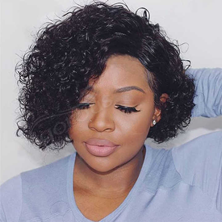 Short Afro Kinky Curly Pixie Cut Human Hair Wigs for Black Women ...