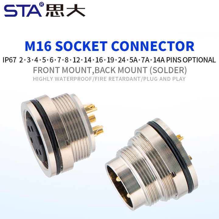 M16 Aviation Plug Front Panel Mount Solder Socket 2 3 4 5 6 7 8 12 14 ...