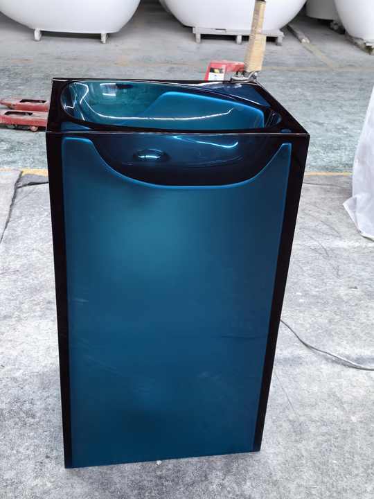 Modern Transparent Blue Resin Pedestal Sinks Polished Floor Stand Resin ...