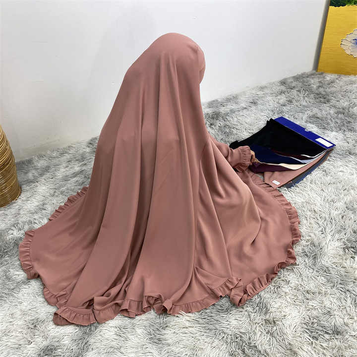 Nida Ruffle Khimar with Niqab Strings - Dubai Ramadan Eid Prayer Long Hijab