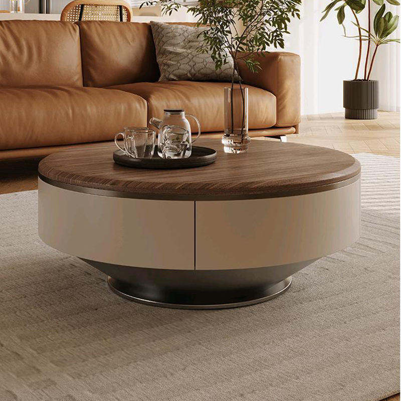 Durable Modern Design Round Noodle Coffee Table Walnut Wood Movable ...