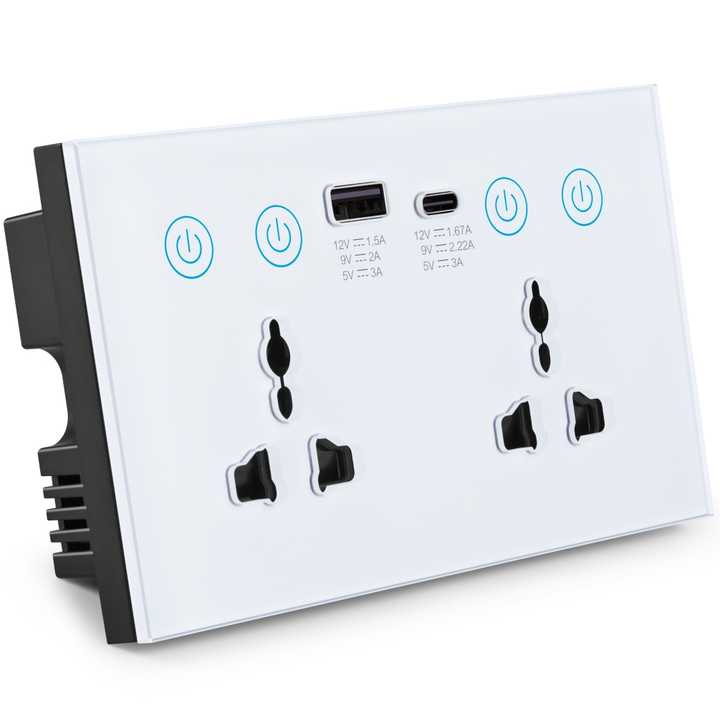 SLS WiFi Dual Smart Power Socket Independent Control 147mm 10A Glass ...