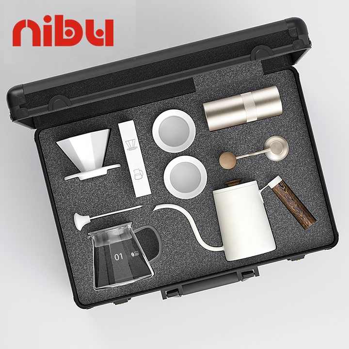 Nibu Travel Kit Pour Over Coffee Maker & Hand Grinder Set in Gift Box ...