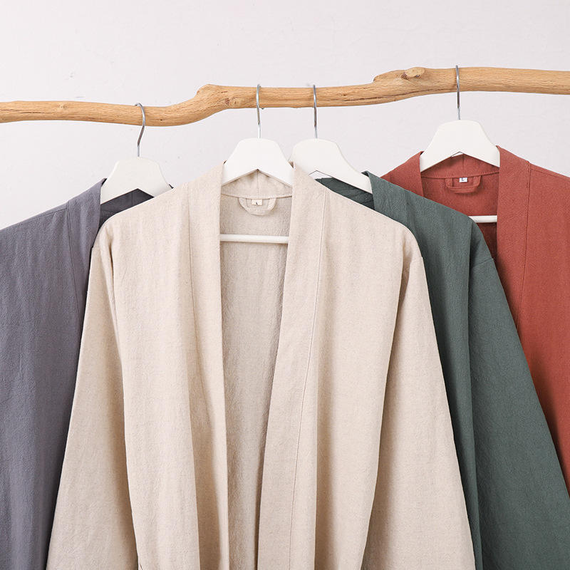 Custom Unisex Fundamental Linen Kimono Bathrobe Kimono Long Sleeves ...