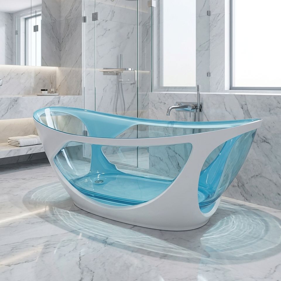 Modern Hollow Design Transparent Blue Resin Freestanding Bathtub Luxury ...