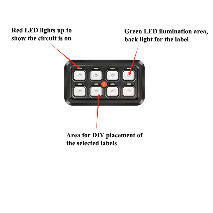 8 Gang LED Dimmable Switch Panel 12V 24V Universal Automotive Switch ...