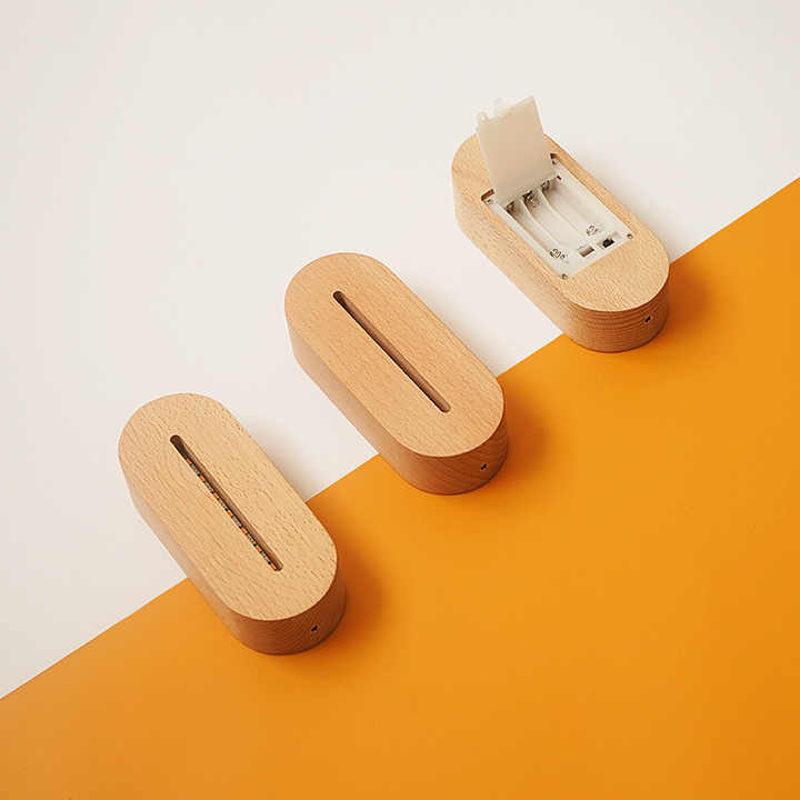 AA Battery Oval 3D LED Wood Lamp Base Night Light Led Wood USB Acrylic ...