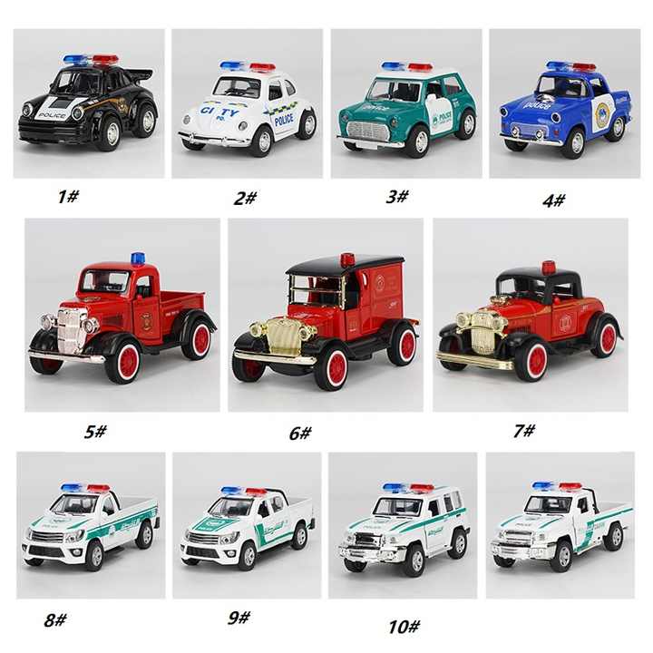 MY Cartoon Q-Version Alloy Return Fire Police Car Series 2 Door Classic ...
