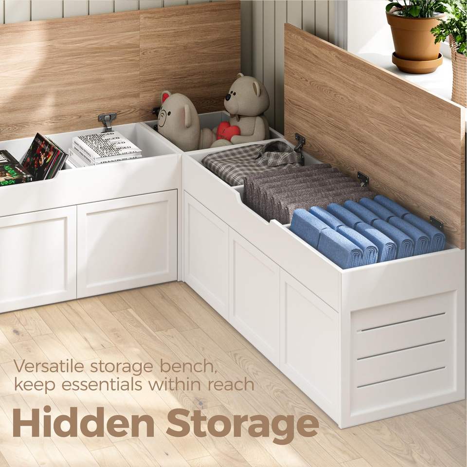Wooden Corner Breakfast Nook Bench with Hidden Storage for Dining Room ...