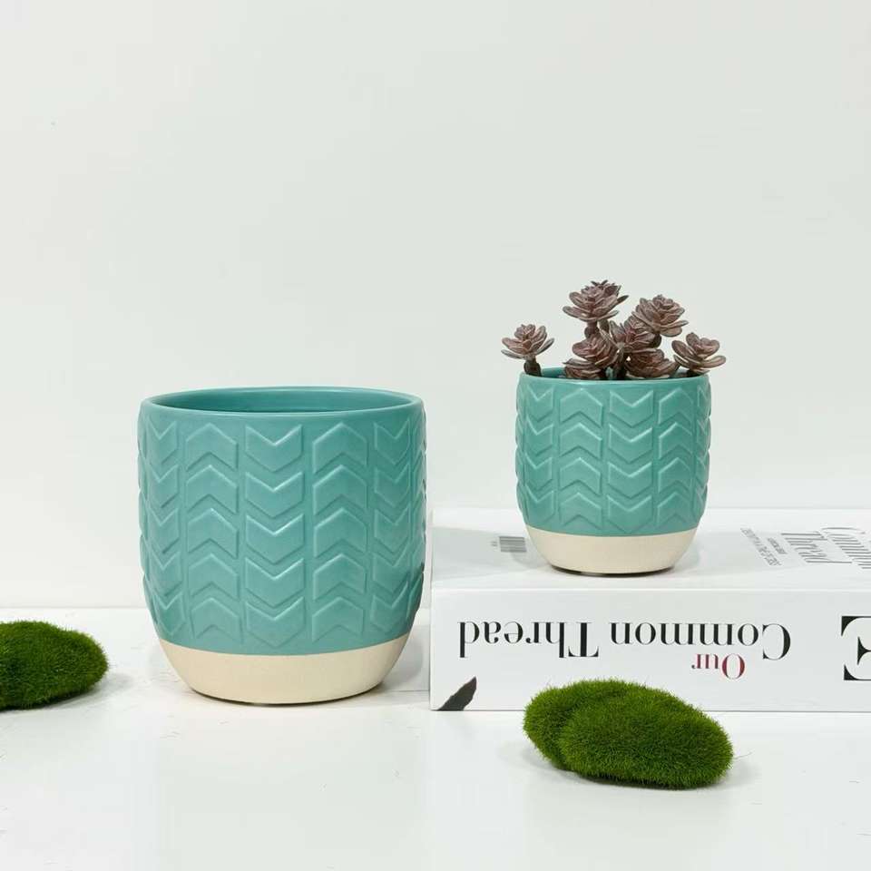 Turquoise Herringbone Dual-Tone Ceramic Planters (2 Sizes) - Indoor ...